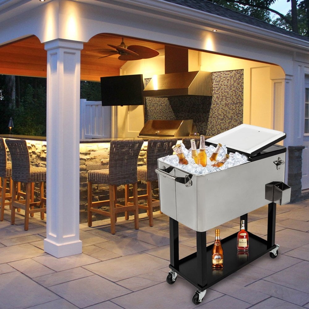 OverPatio 80QT Cooler Cart Trolley Frozen Function Spray Ice Beer ...