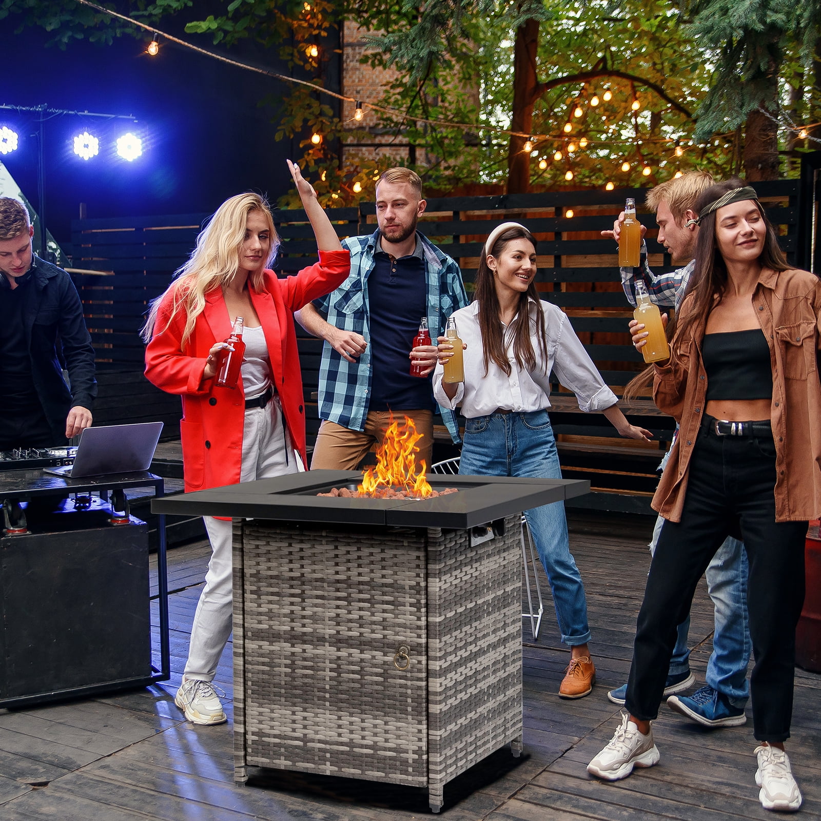 OverPatio Gas 28" Fire Pit Table 50,000 BTU Auto-Ignition Propane ...