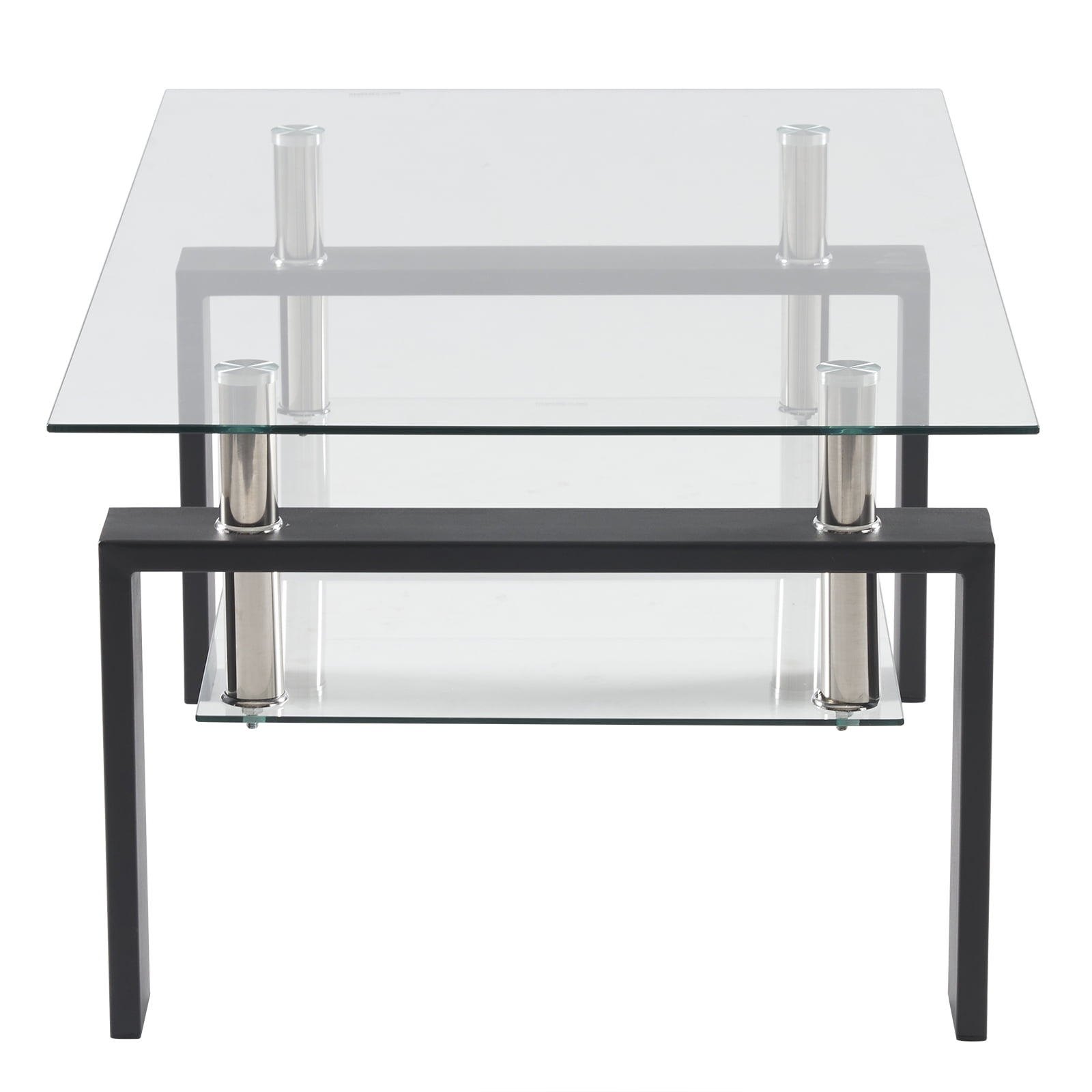 OverPatio Glass Double Tiers Coffee Table, Rectangular Modern Tea Table ...