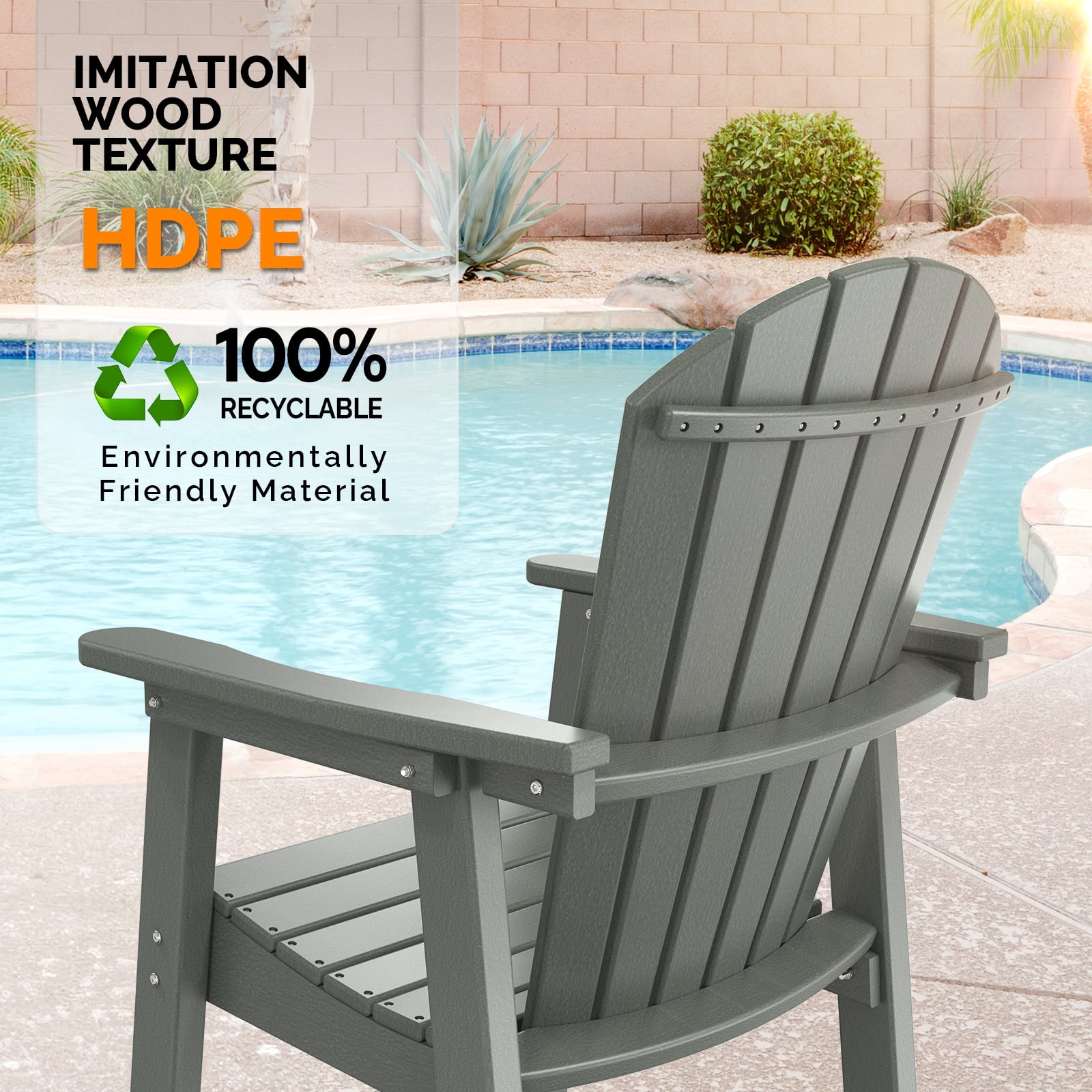 OverPatio HDPE Tall Adirondack Chairs,All Weather Poly Lumber with Cup ...