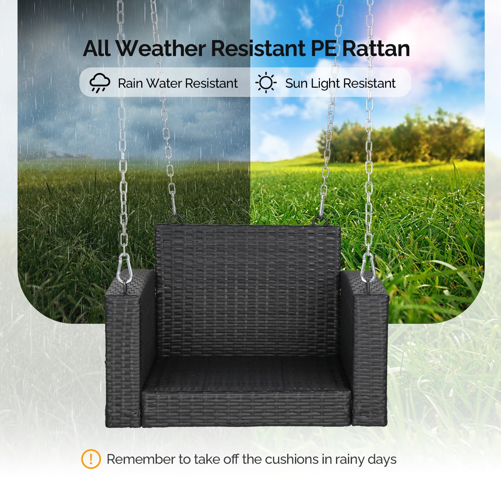 OverPatio Outdoor Swing with Cushion, All Weather Hanging Swing for ...