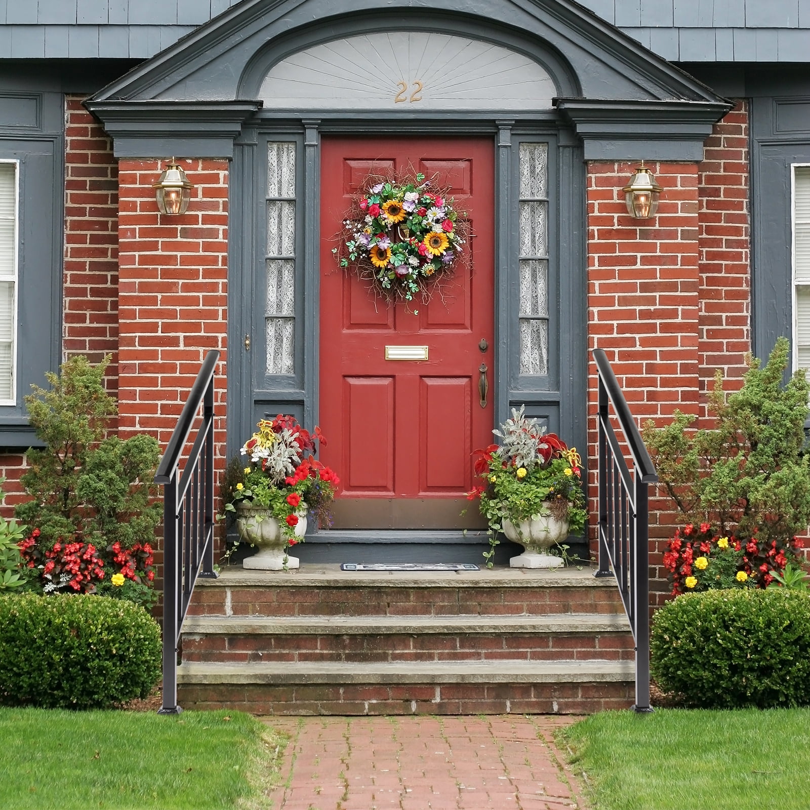 OverPatio Outside Staircase Handrail, Solid wood & Steel Hand Railing ...