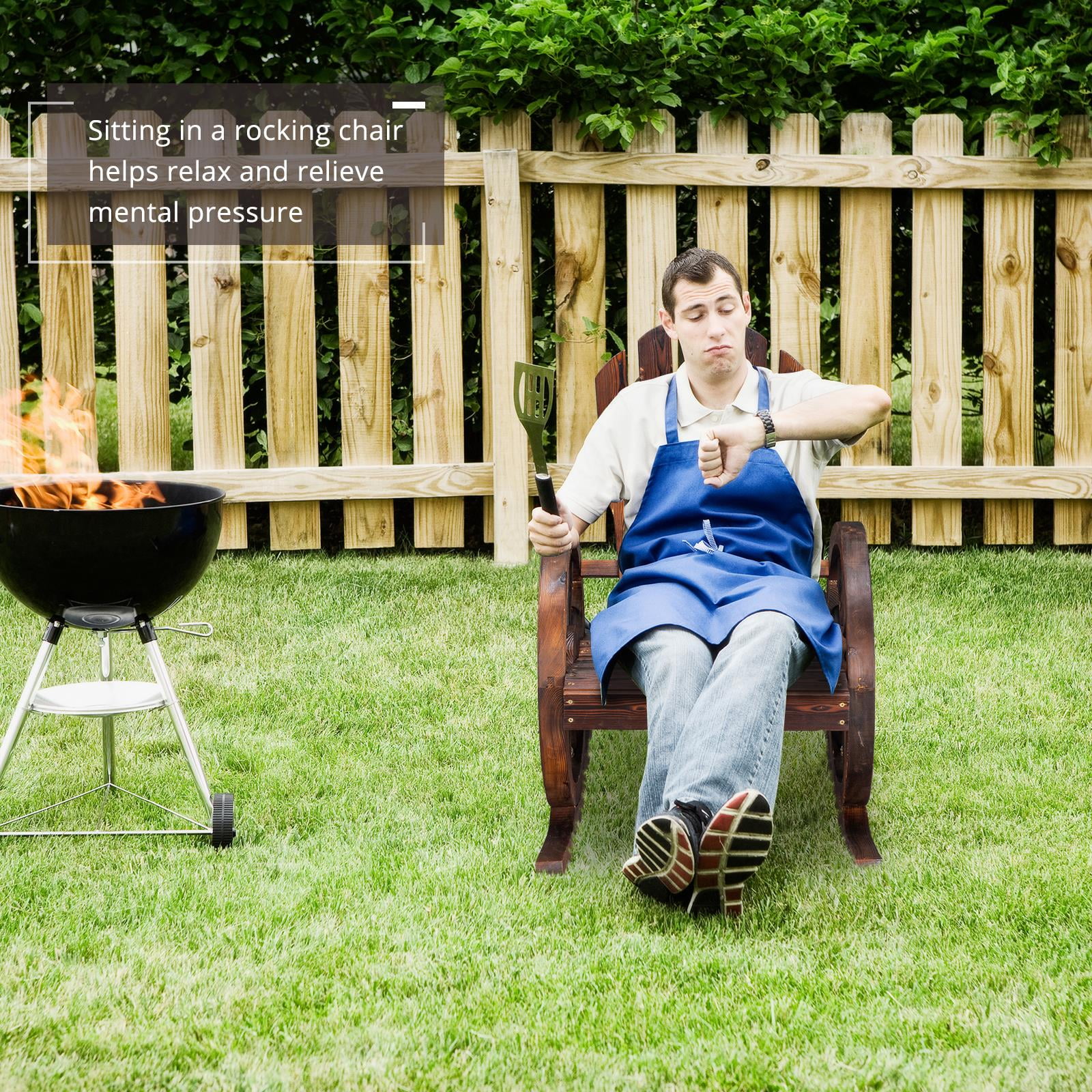 OverPatio Rocker Outdoor Wood Rocking Chair, Wood Rocker w/ Wheel ...