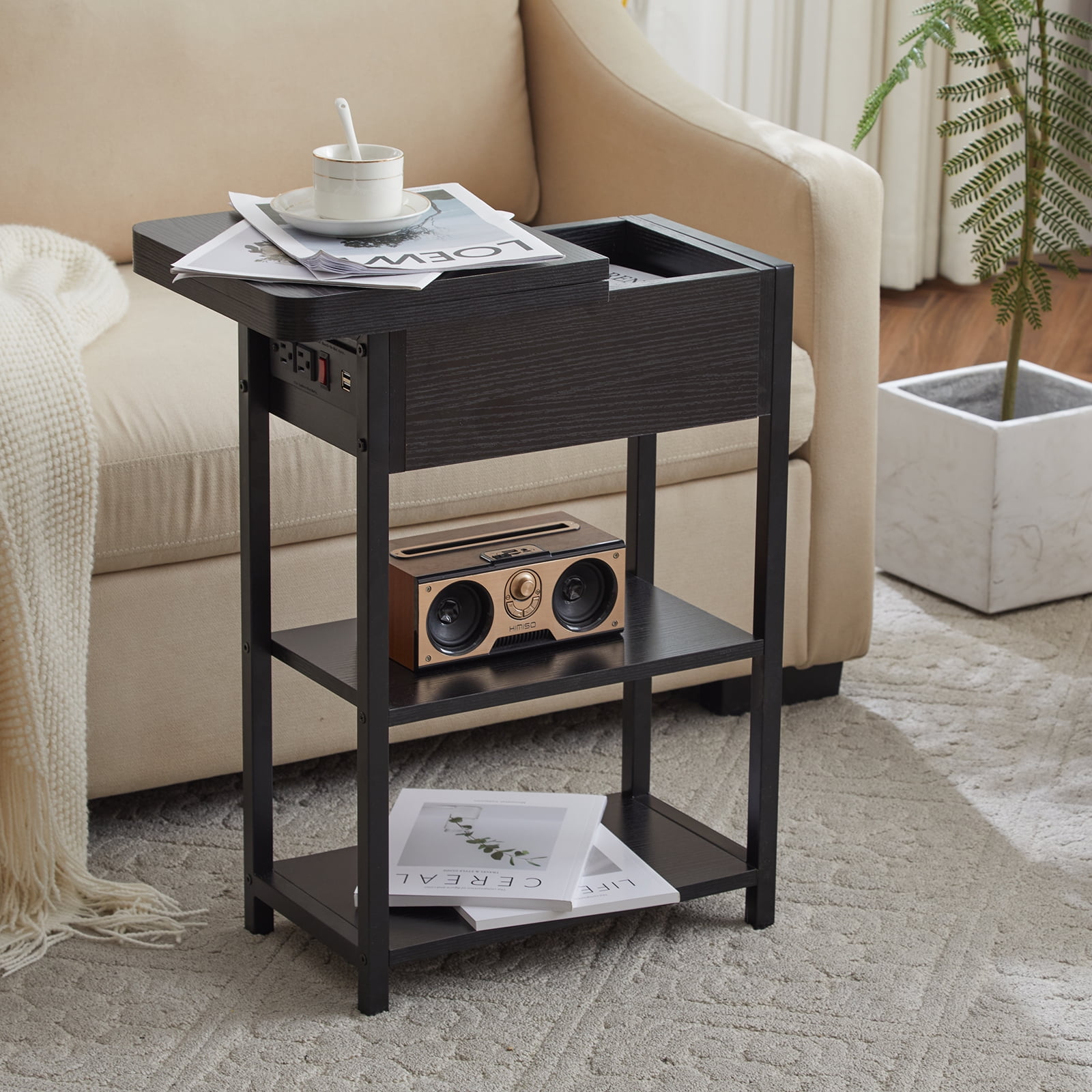 OverPatio Side Table with Charging Station, End Table with USB Ports ...