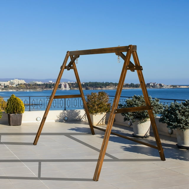 Heavy Duty Outdoor Wooden Porch Swing Stand A-Frame for Backyard ...