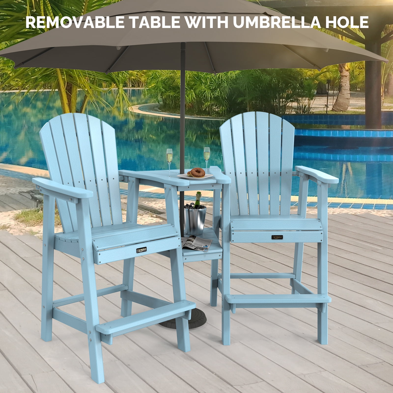 OverPatio Tall HDPE Adirondack Bar Stools Poly Deck Chairs,Tall ...