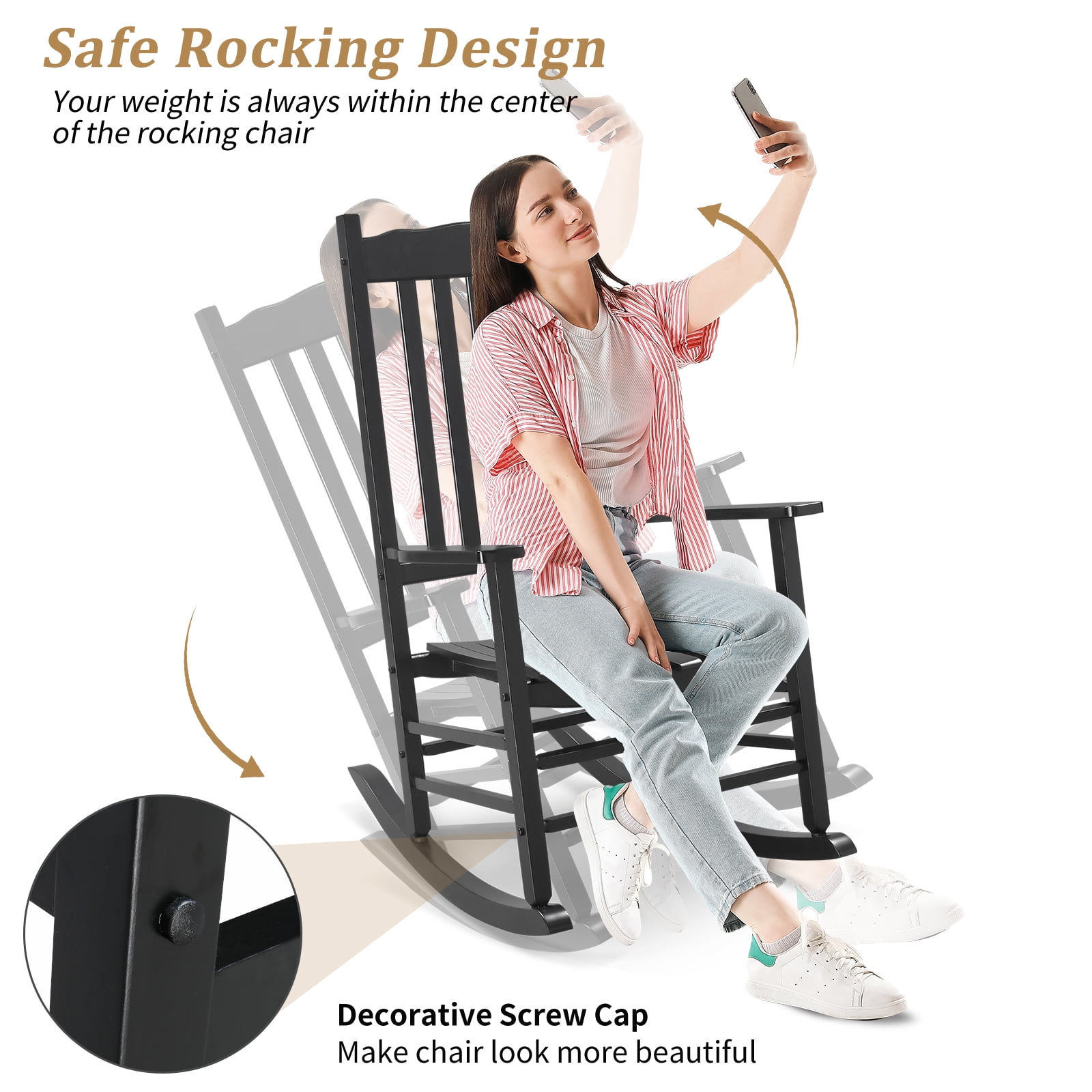 OverPatio Wooden Rocking Chair for Outdoor and Indoor, Patio Wood ...