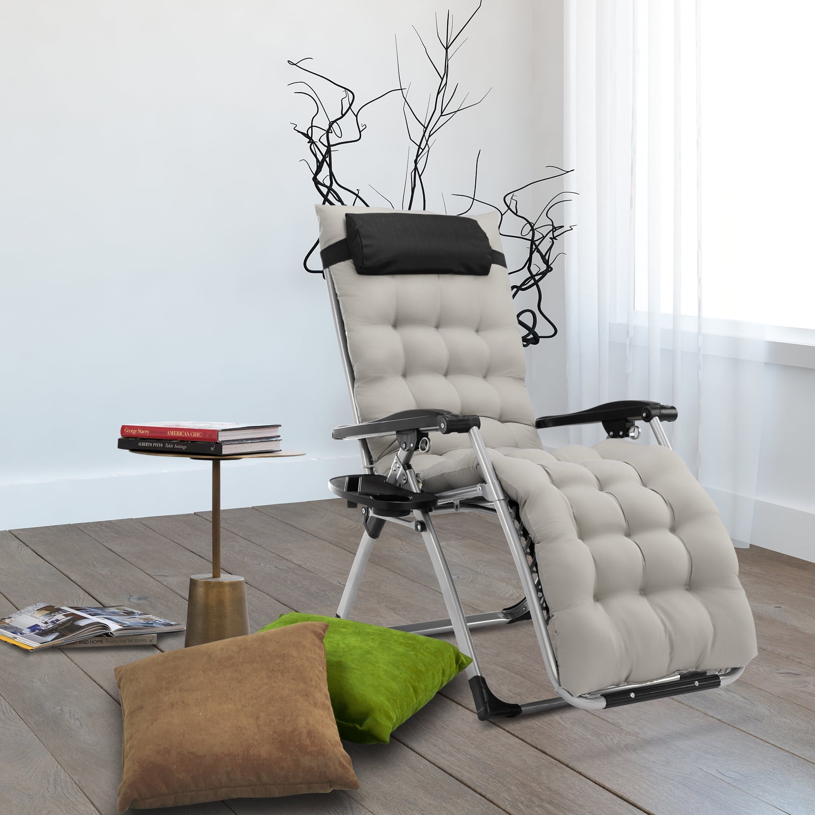 OverPatio Zero Gravity Chair Recliner Folding Chair, Cushioned Folding ...