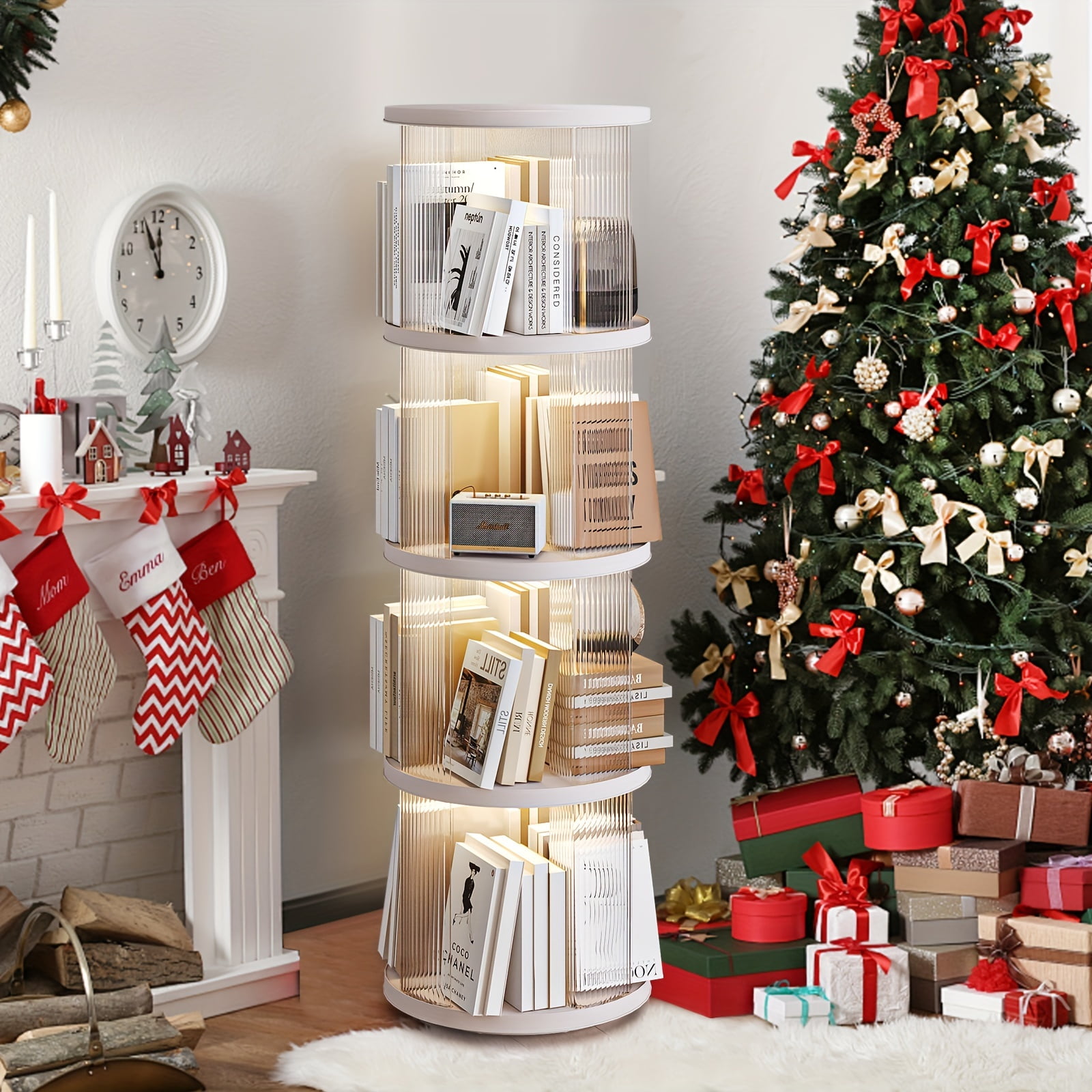 OverSeas 4-Tier Rotating Bookshelf - Compact, 360 Display, Plastic ...