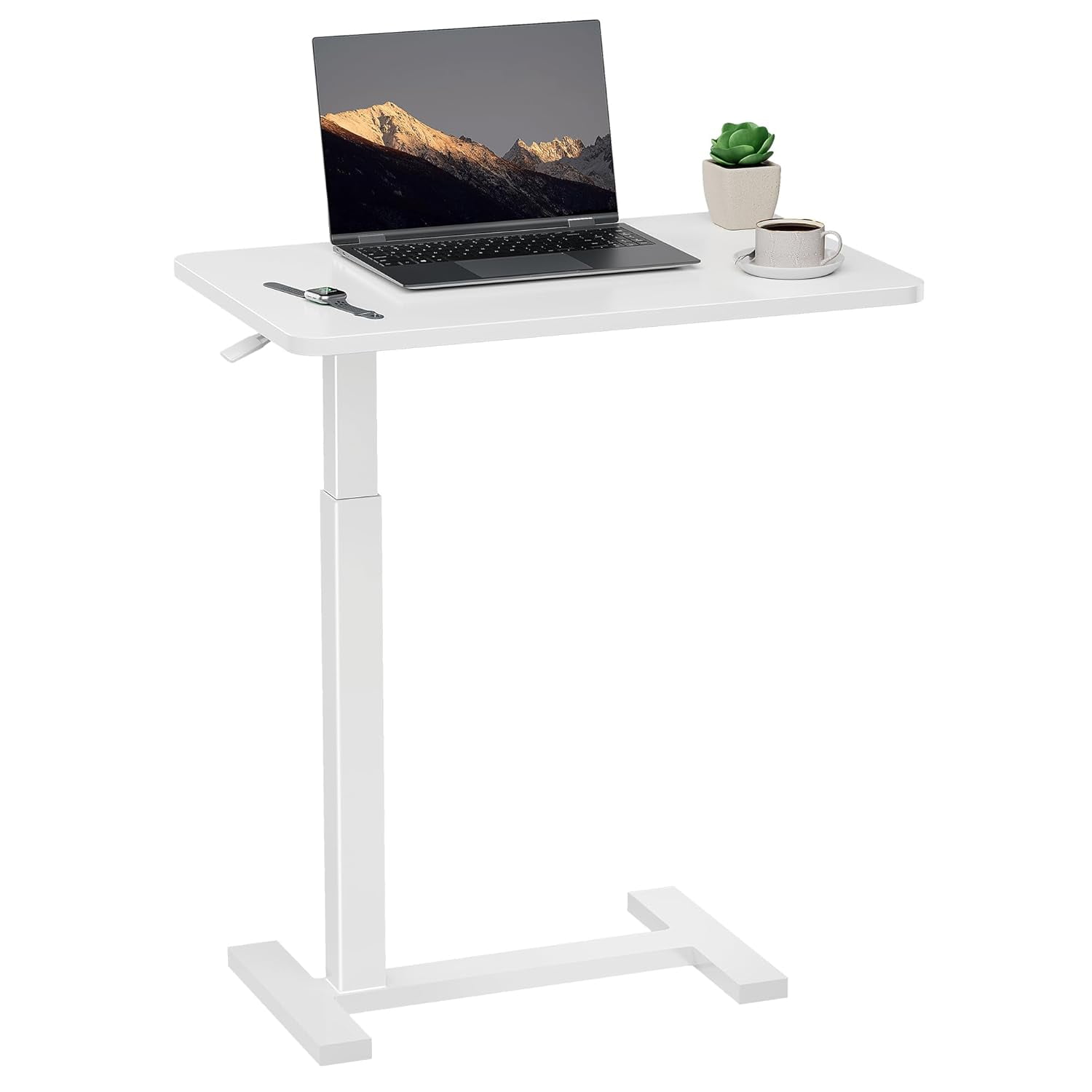 Overbed Bedside Table with Hidden Casters, Adjustable Pneumatic Mobile ...