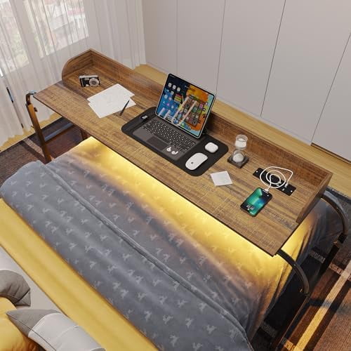 Overbed Desk with Charging Station-Over Bed Table-Adjustable Length ...