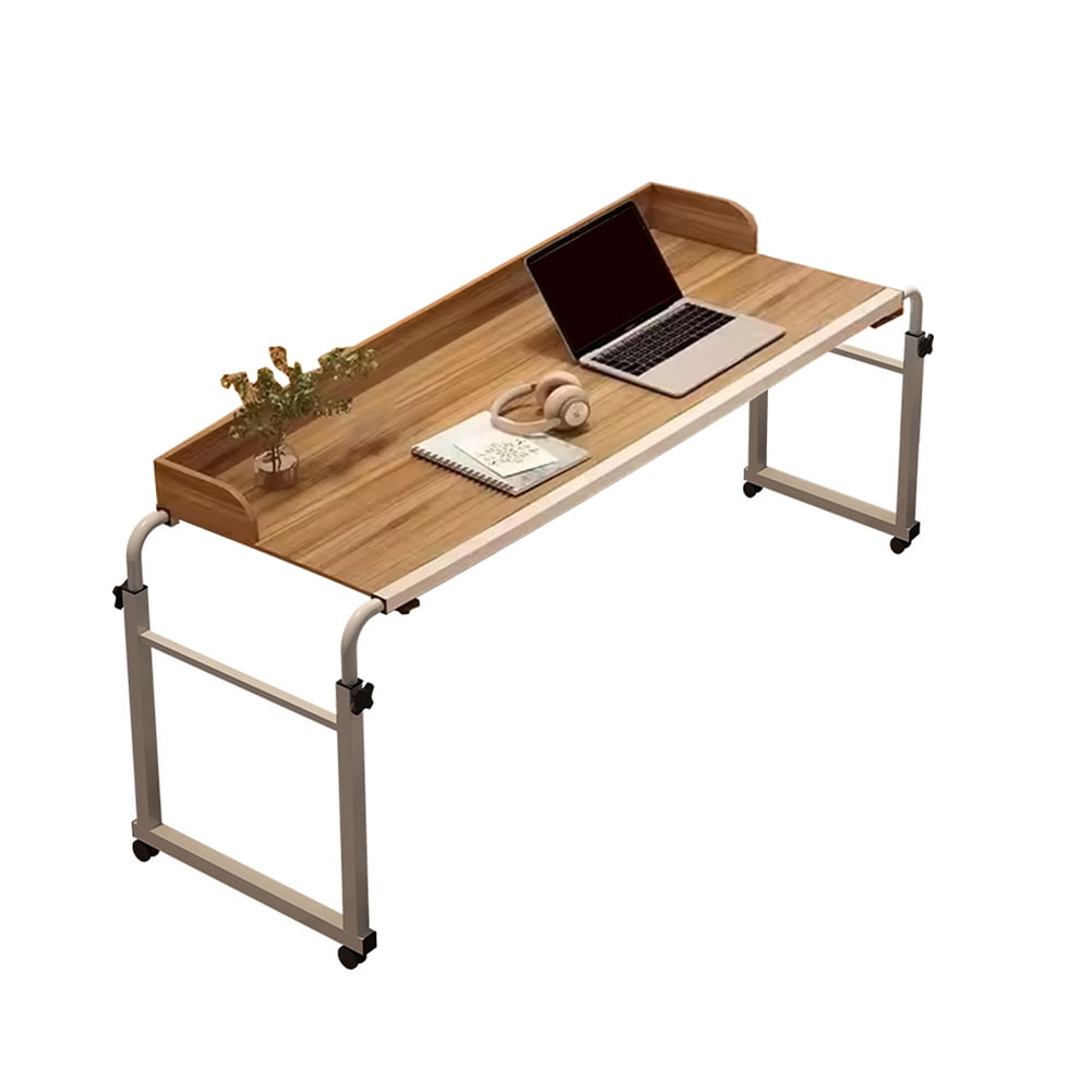 Overbed Desk with Lockable Wheels And Safety Fence, Adjustable Height ...