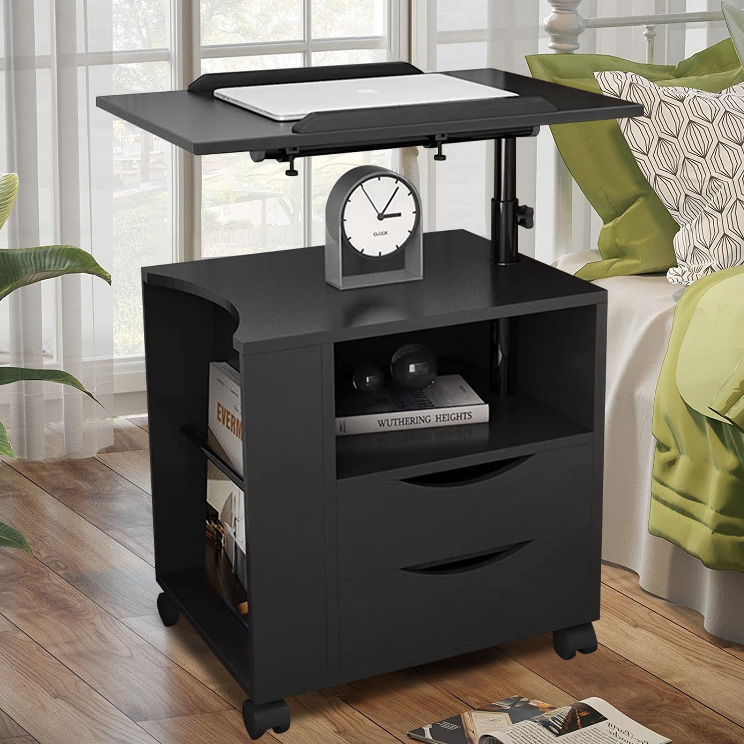 Overbed End Table, BTMWAY Height Adjustable Wood Nightstand Bed Table ...