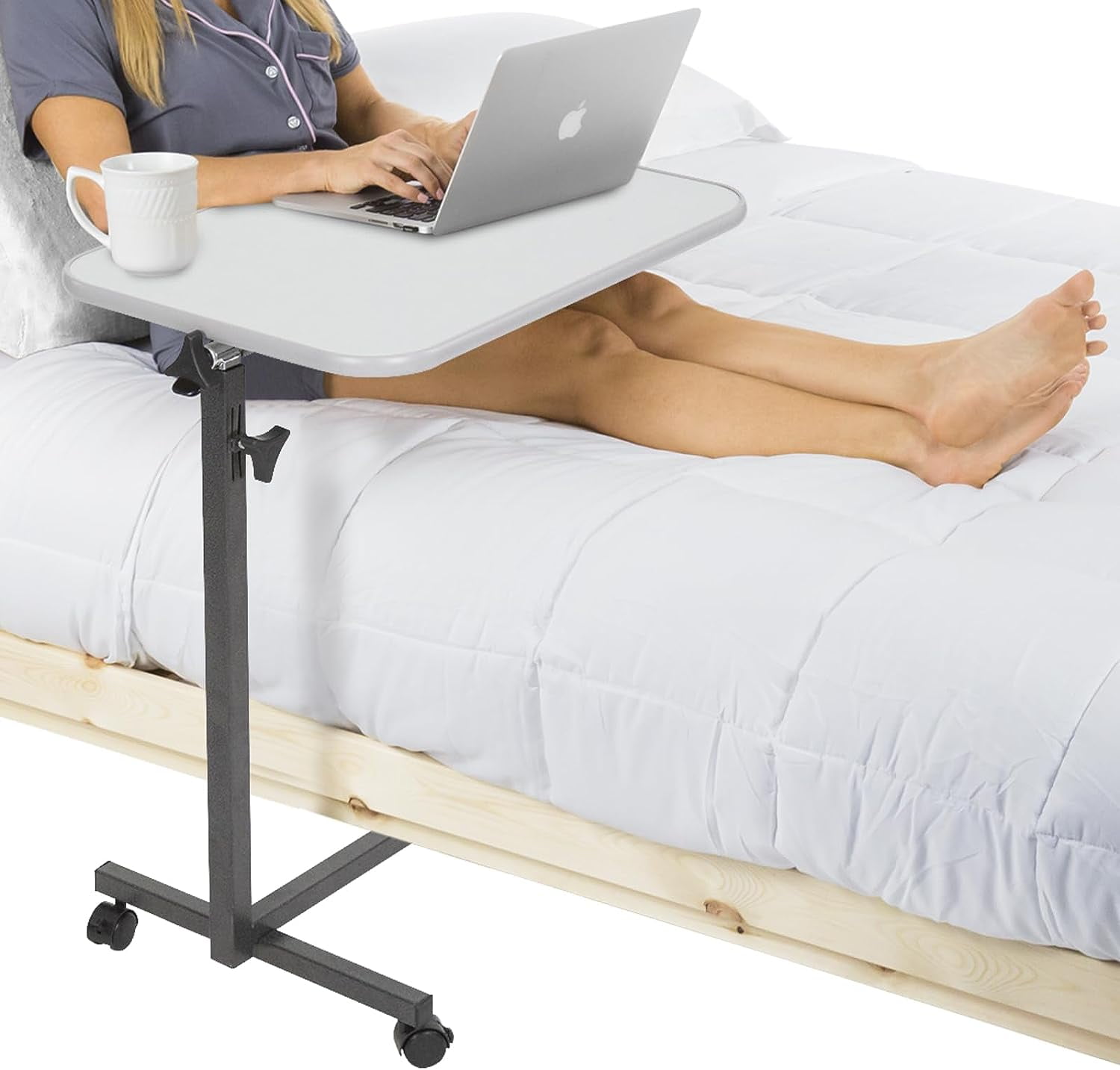 Overbed Hospital Bed Table for Home Use - Adjustable Swivel Wheels ...