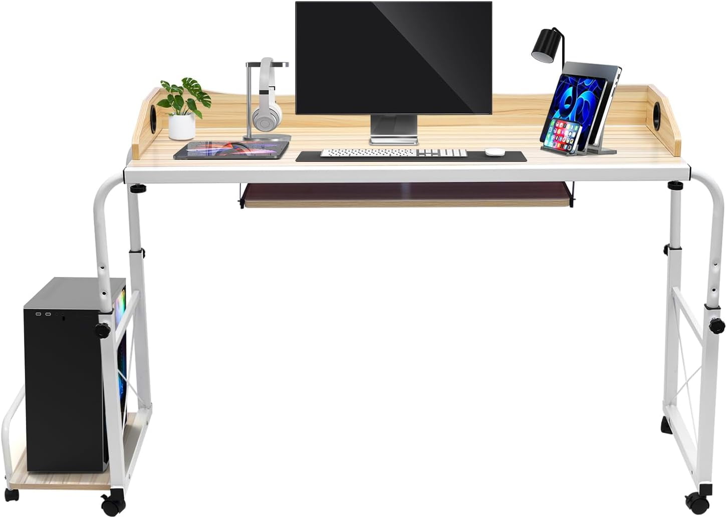 Overbed Table with 4 Universal Wheels, Computer Desk Standing, Mobile ...