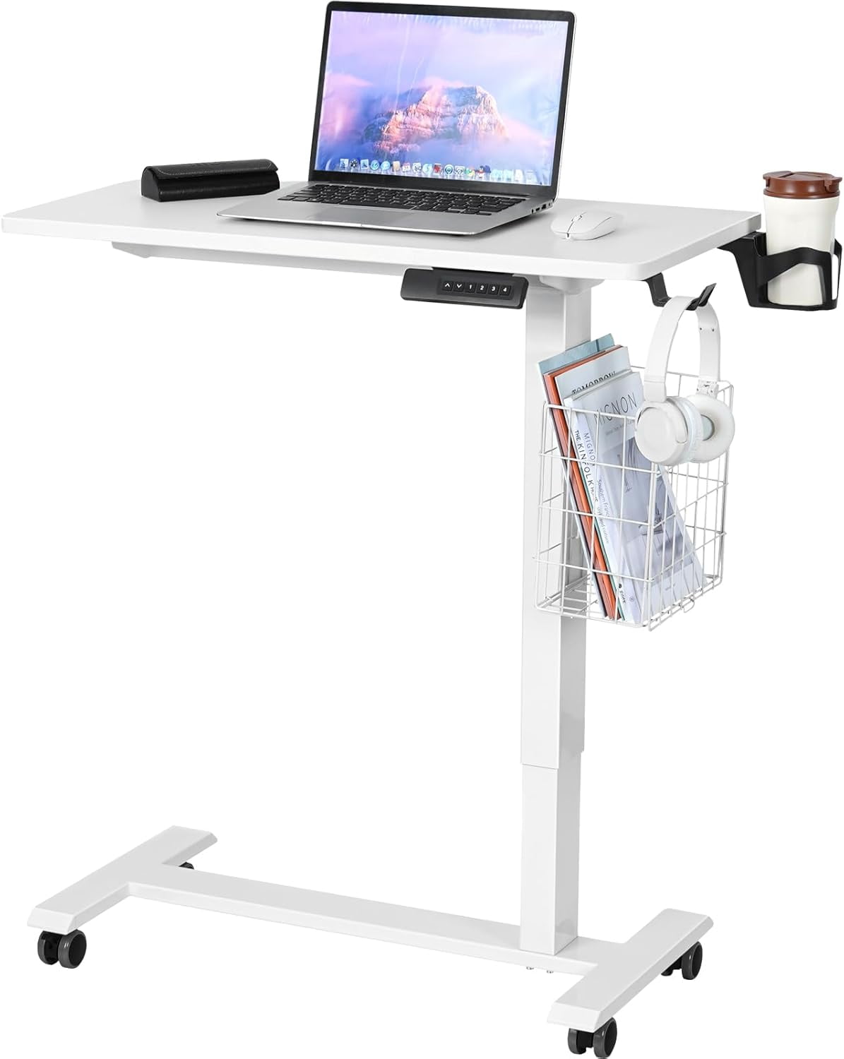 Overbed Table Electric Adjustable Height with Wheels, Hospital Bed ...