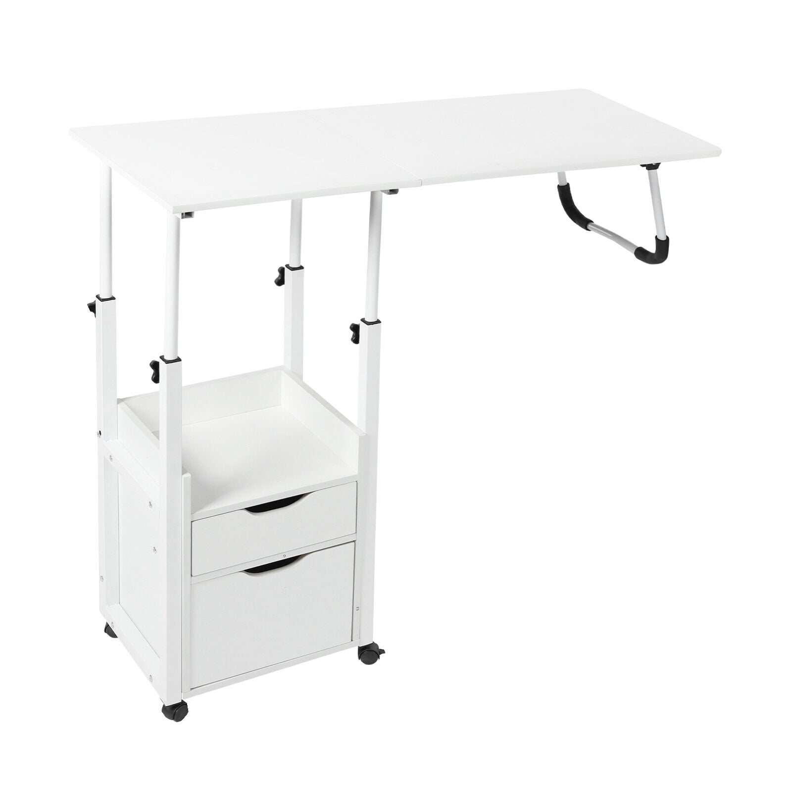 Overbed Table Foldable Adjustable Over Bed Desk with Wheels and Storage ...