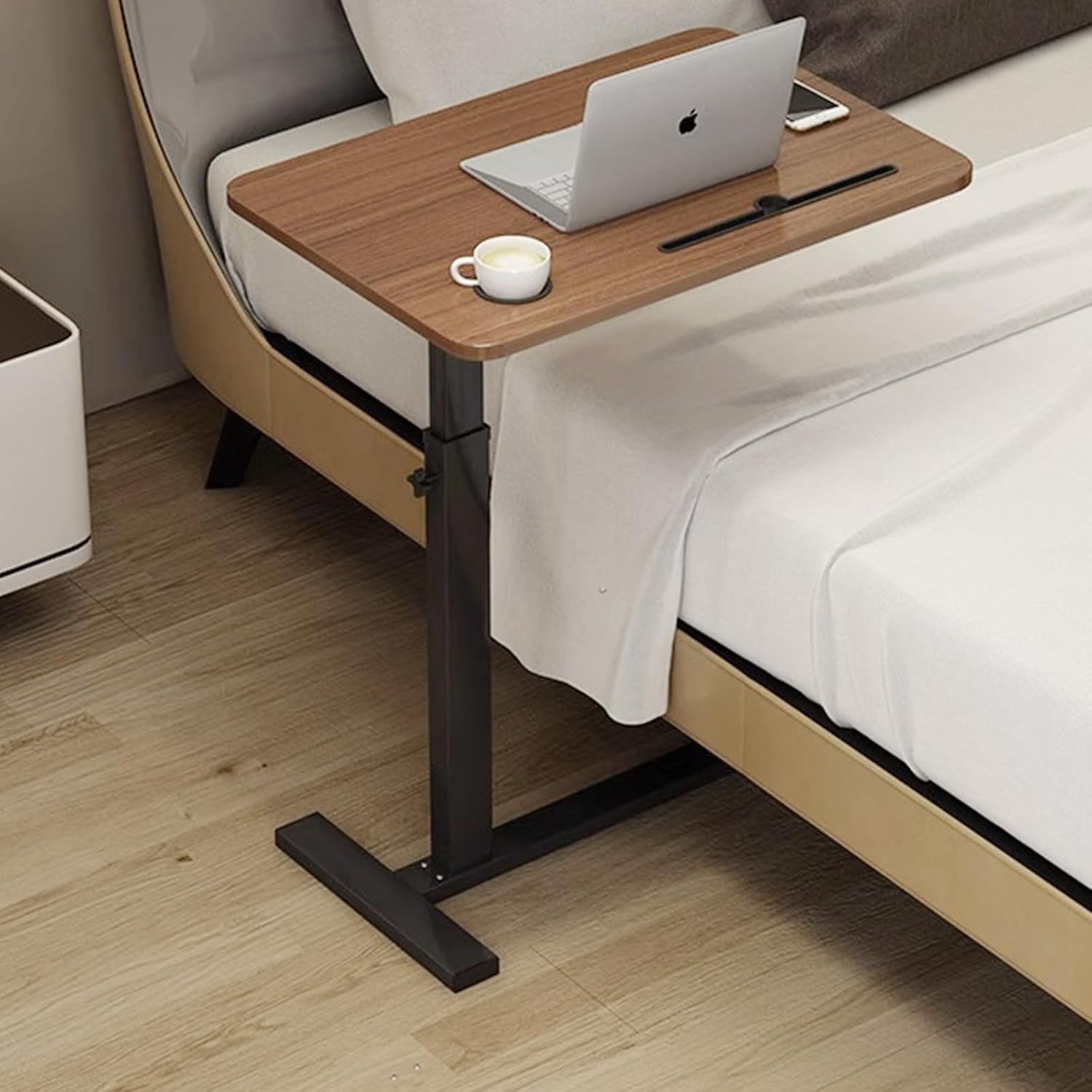 Overbed Table,Hospital Bed Table,Over The Bed Table with Hidden Wheels&Cup Holder,Adjustable ...