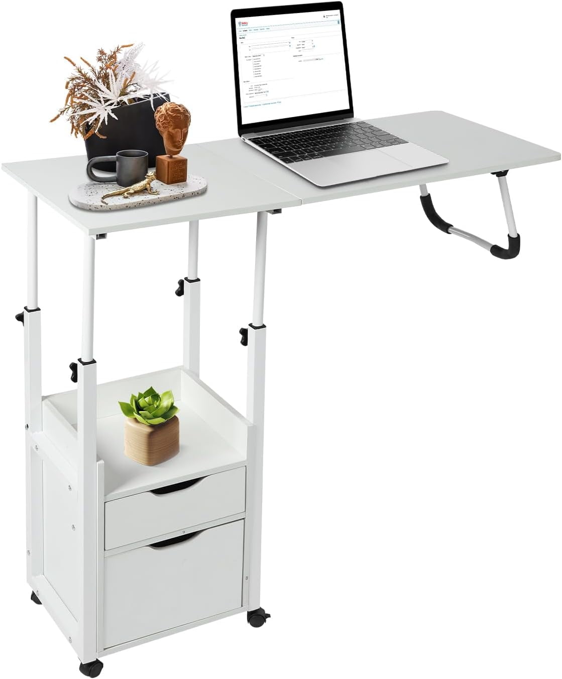 Overbed Table with Storage 2 in 1 Foldable Overbed Table and Nightstand 100 x 40 cm Overbed ...