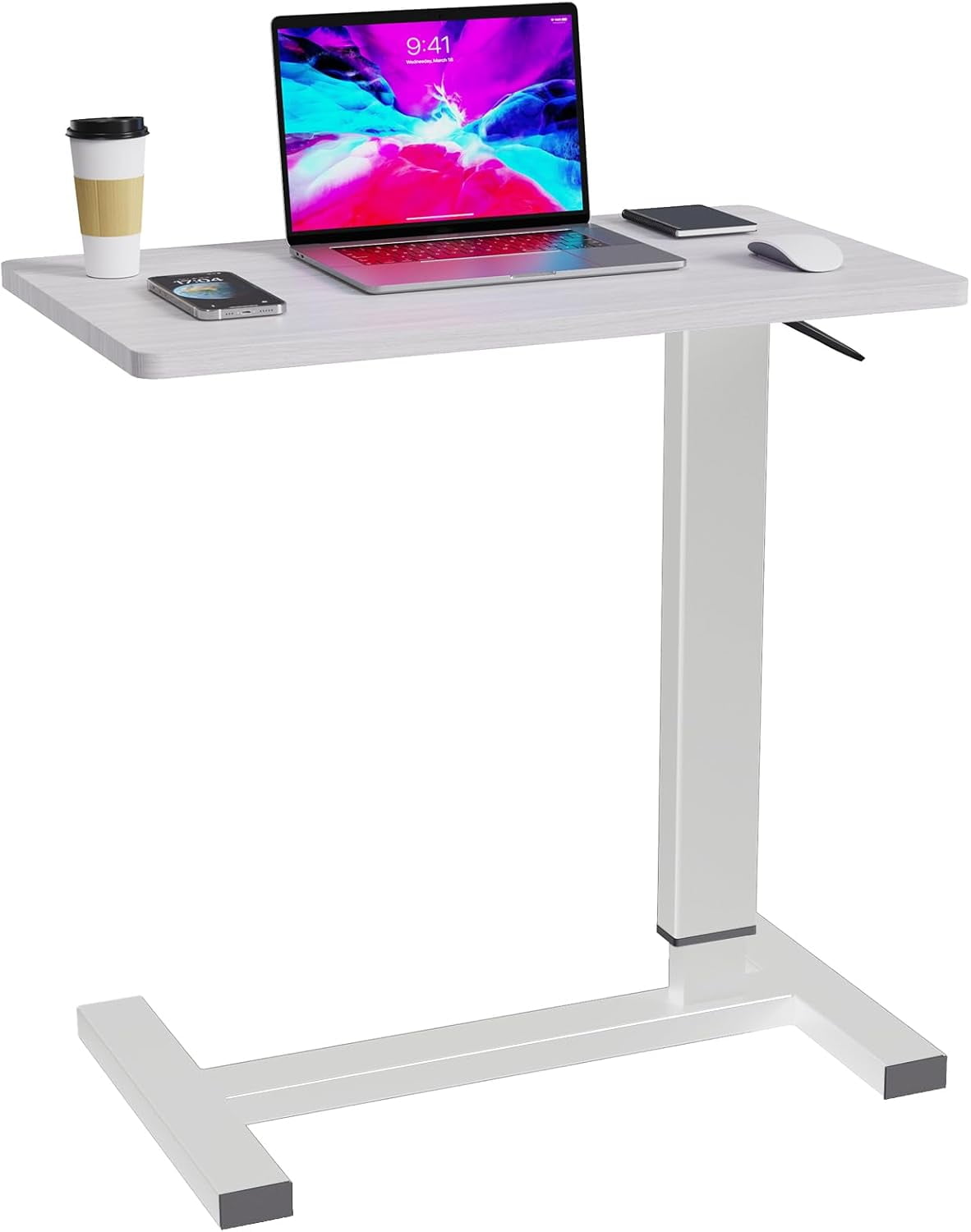 Overbed Table with Swivel Hidden Wheels Adjustable Height, Pneumatic ...