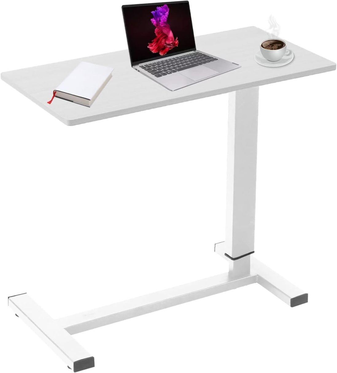 Overbed Table with Swivel Hidden Wheels Adjustable Height, Pneumatic ...