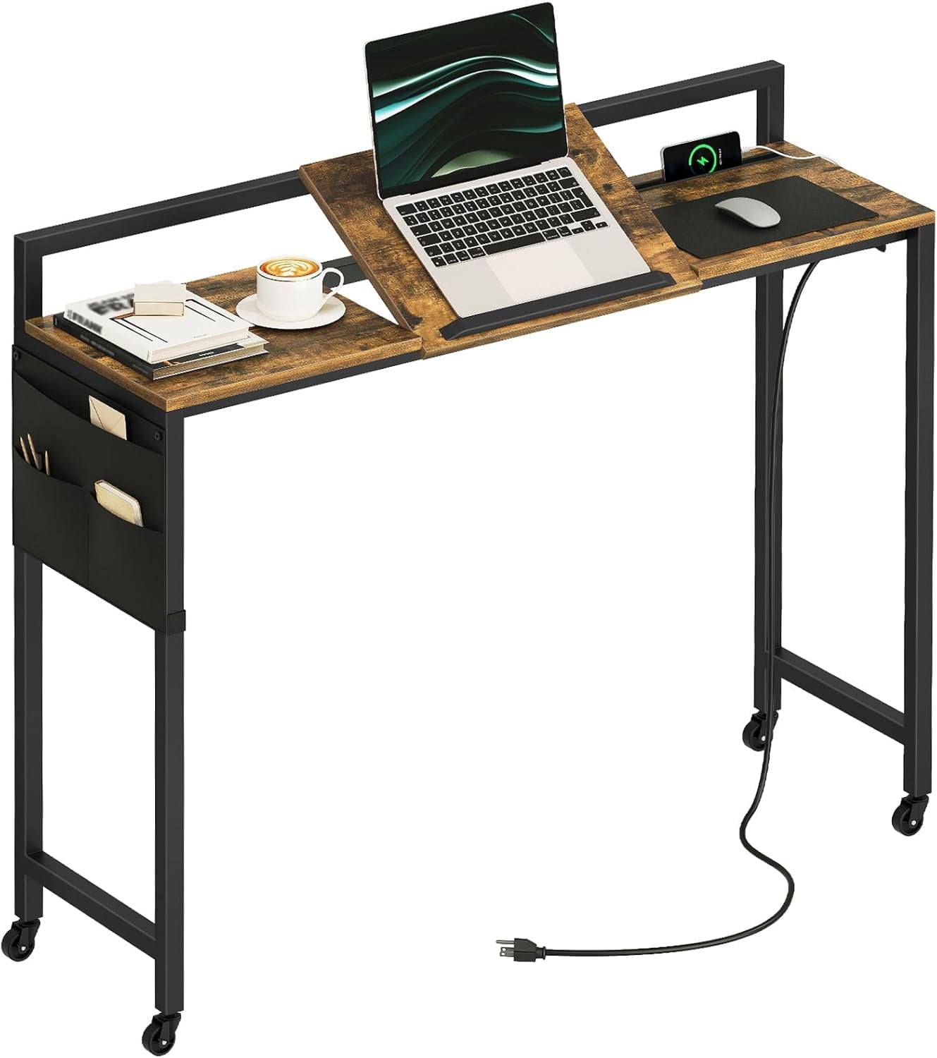 Overbed Table with Wheel, Laptop Table Charging Station, Recliner Table ...