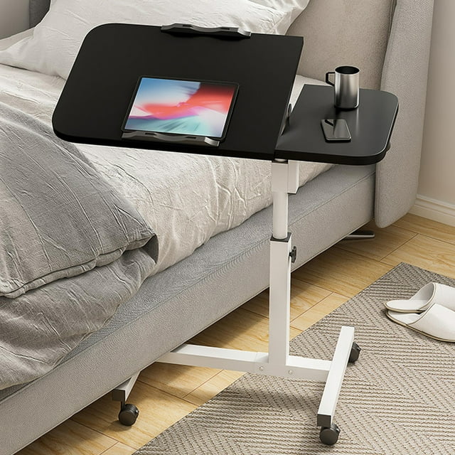 Overbed Table with Wheels, Adjustable Over Bed Table Movable Rolling Bedside Table Standing Desk ...