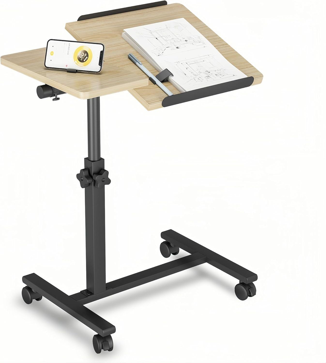 Tilting Overbed Table with Wheels Adjustable Height Laptop Stand for Couch Bed Table Hospital ...