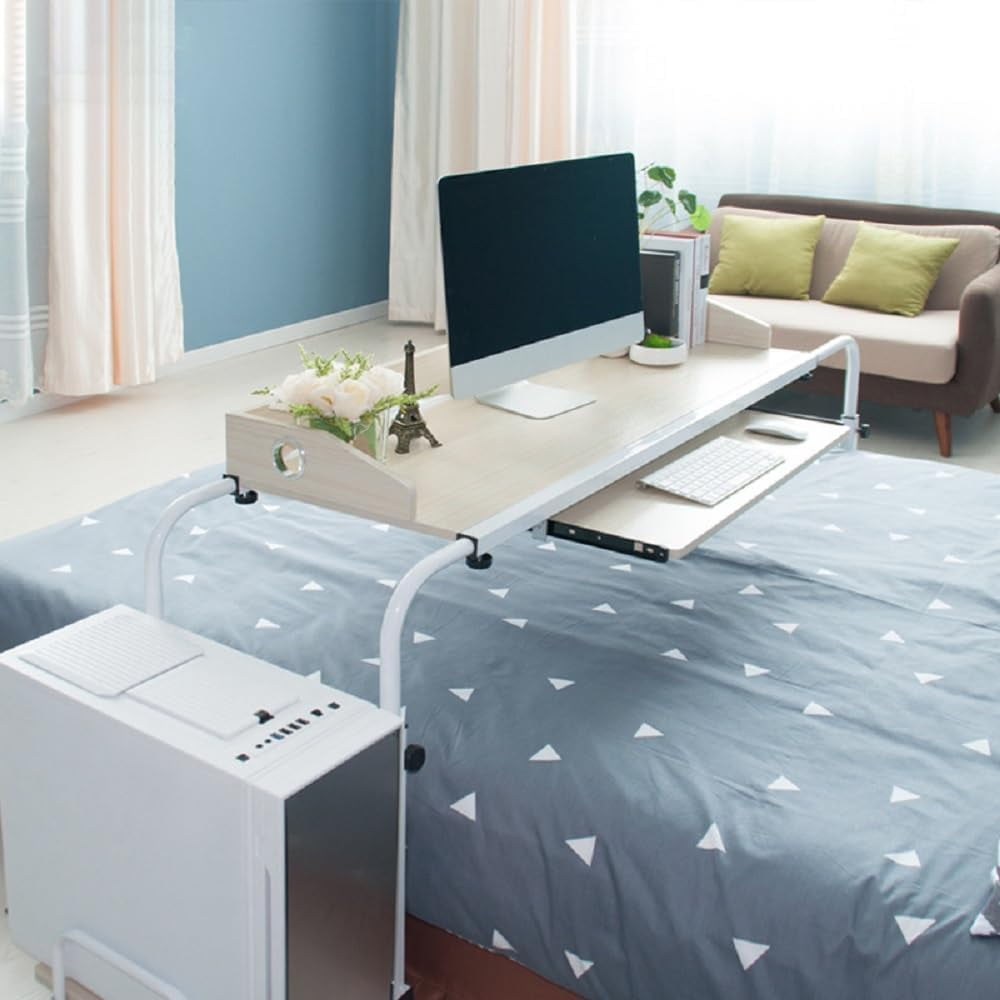 Overbed Table with Wheels, Adjustable Over Bed Desk Multi-Functional ...