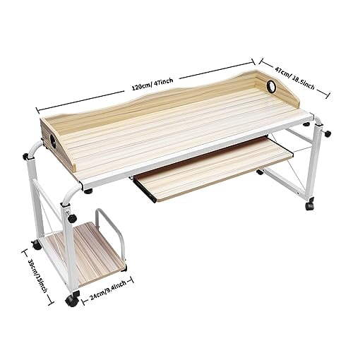 Overbed Table with Wheels for Full or Queen Beds,Height and Length ...