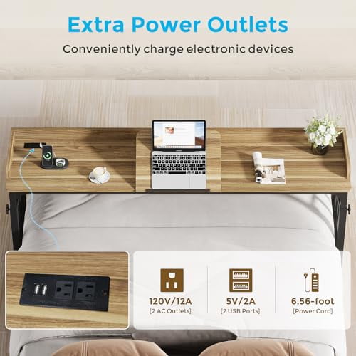 Overbed Table with Wheels and Height Adjustable, 71 inch Queen Size Bed ...