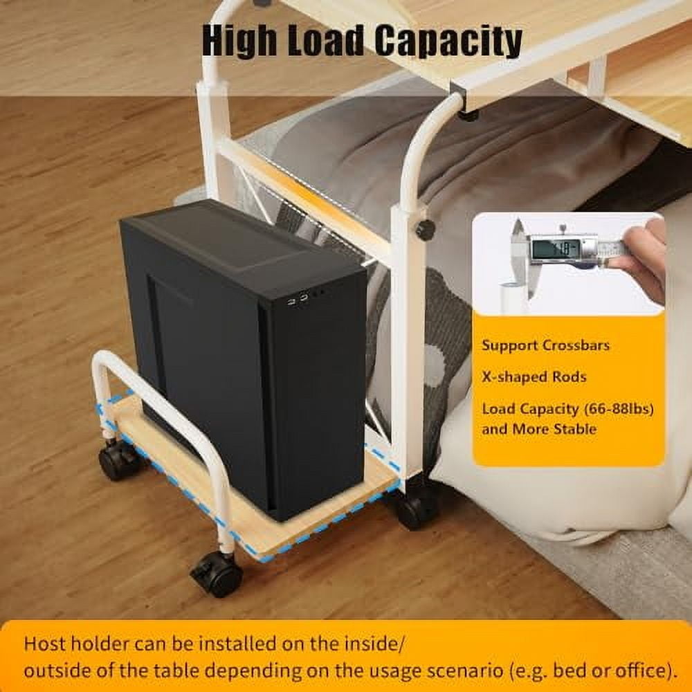 Overbed Table with Wheels, Height and Length Adjustable Mobile Table ...