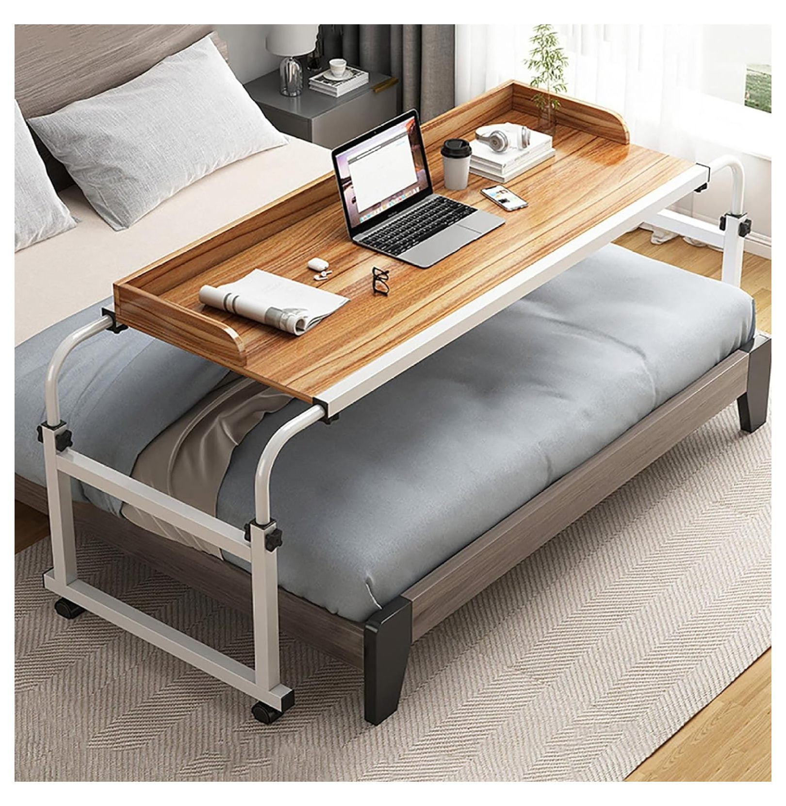 Overbed Table with Wheels,Over Bed Desk Height & Width Adjustable for ...
