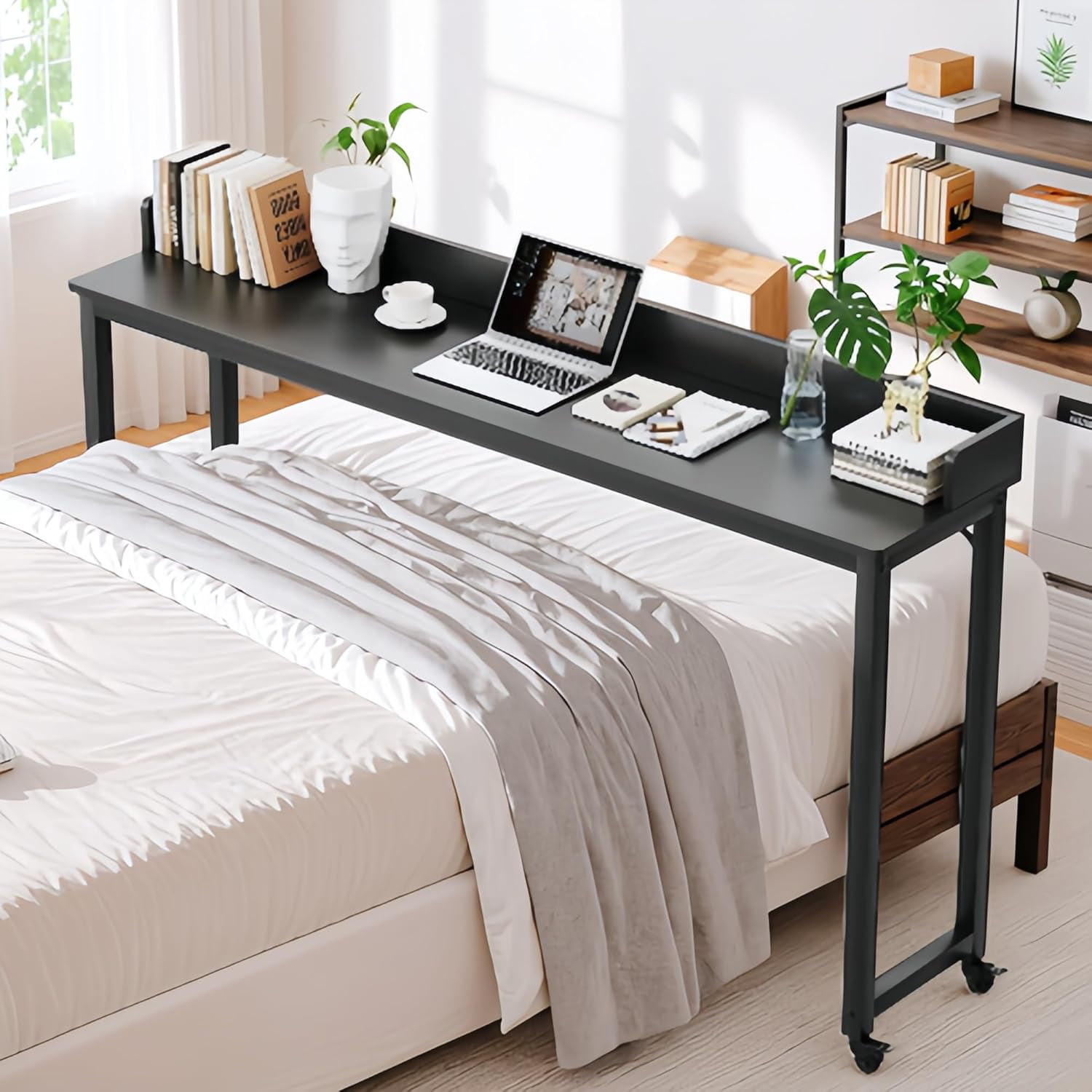 Overbed Table with Wheels, Queen Full Size Mobile Computer Desk, Standing Laptop Cart, Over Bed ...