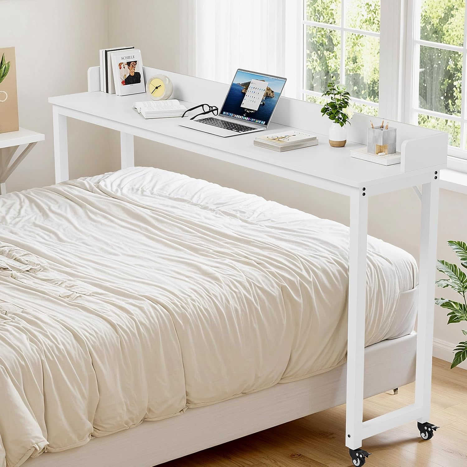 Overbed Table with Wheels, Queen Full Size Mobile Computer Desk, Standing Laptop Cart, Over Bed ...