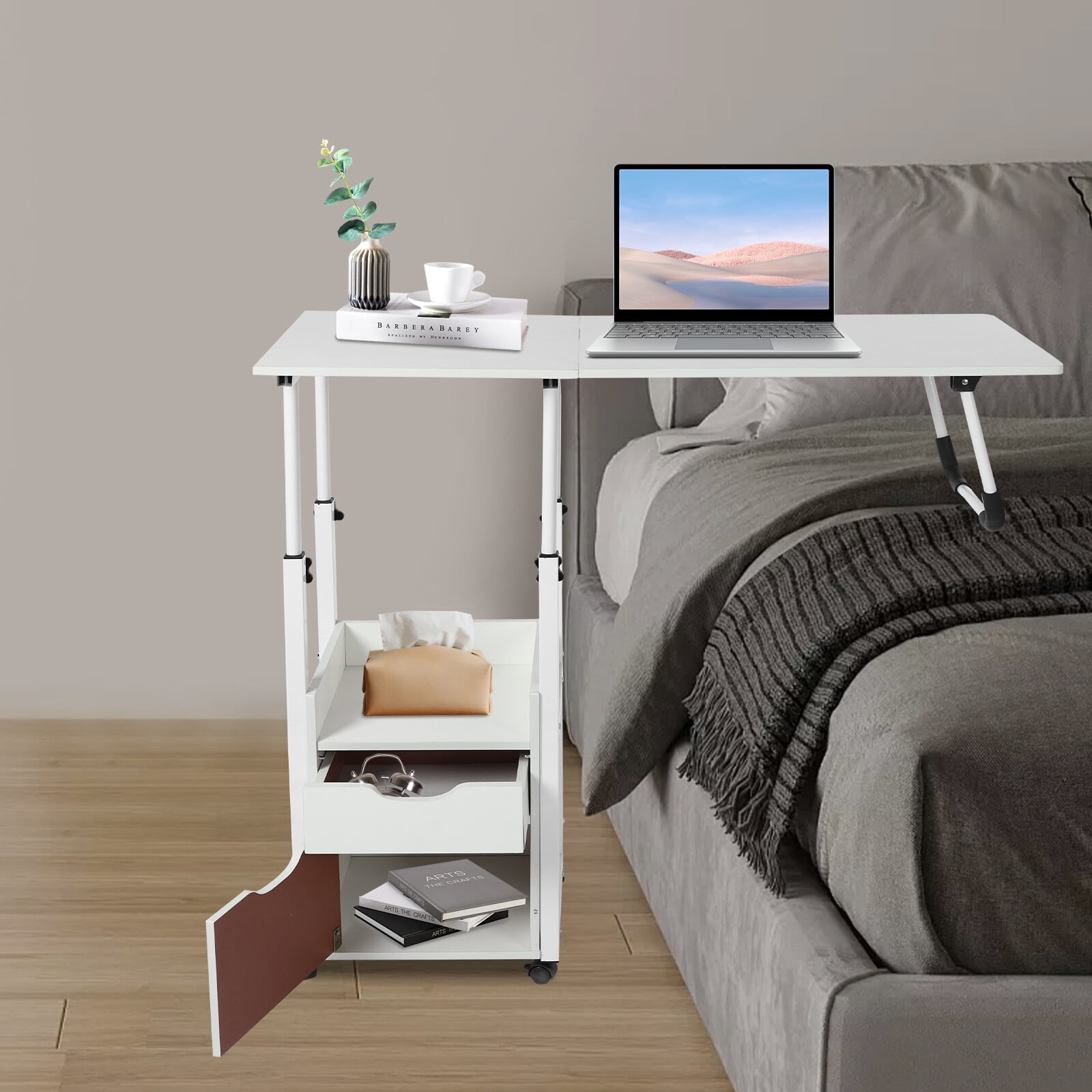 Overbed Table with Wheels, Height Adjustable, Movable Bedside Table for ...