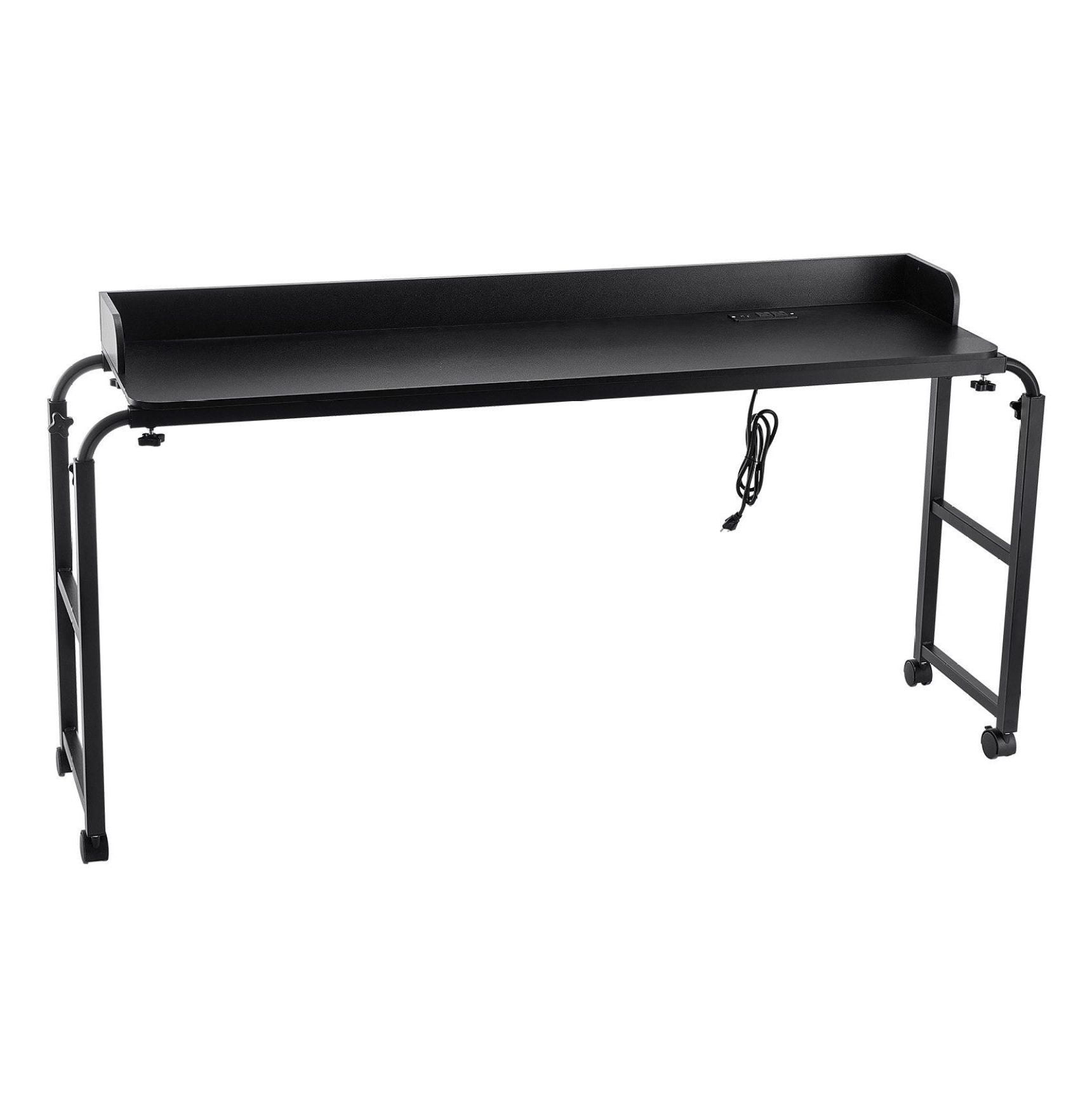 Overbed Table with Wheels & Power Outlet - Adjustable Height Bedside ...