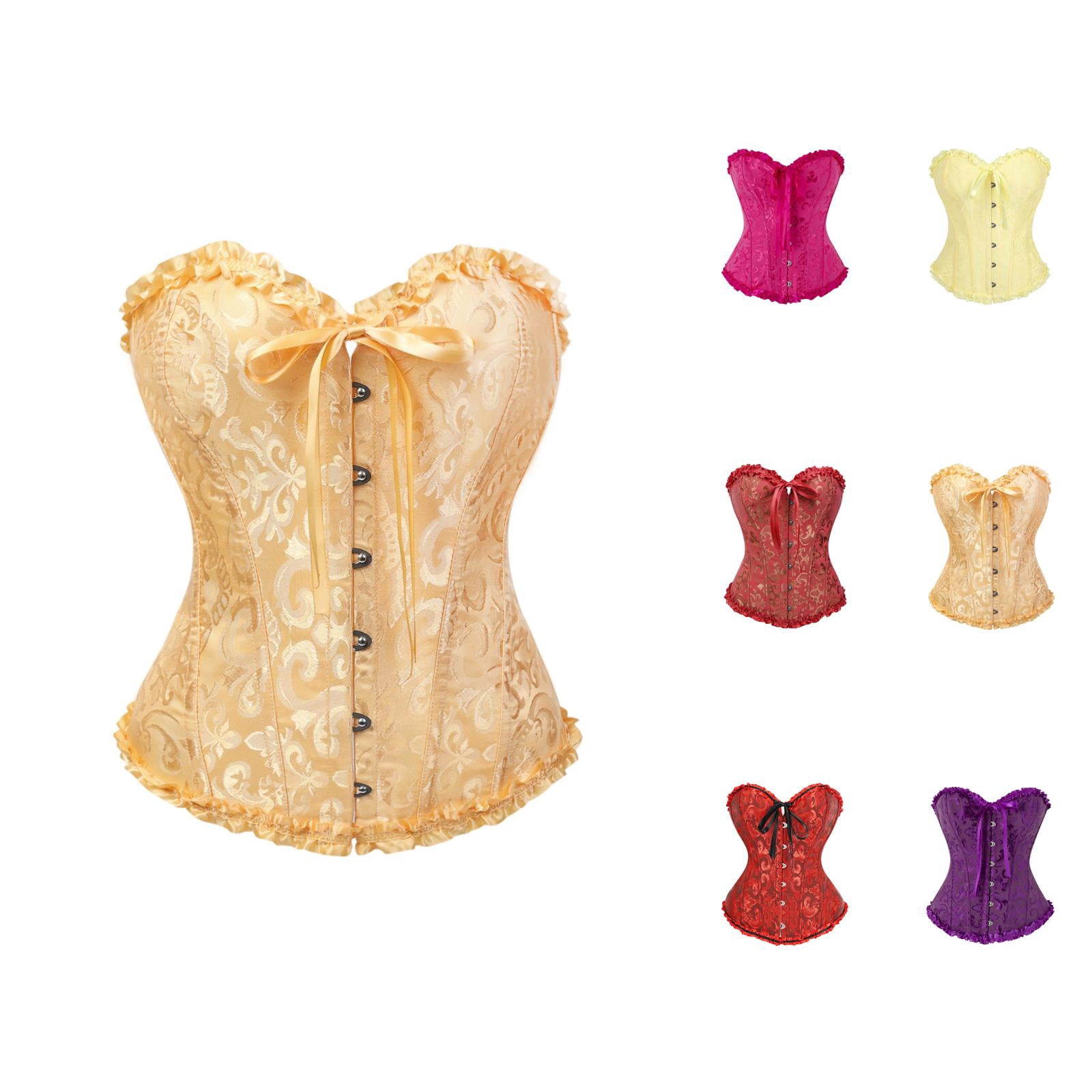 Overbust Corset Tops for Women Floral Jacquard Lace Up Boned Bustier ...
