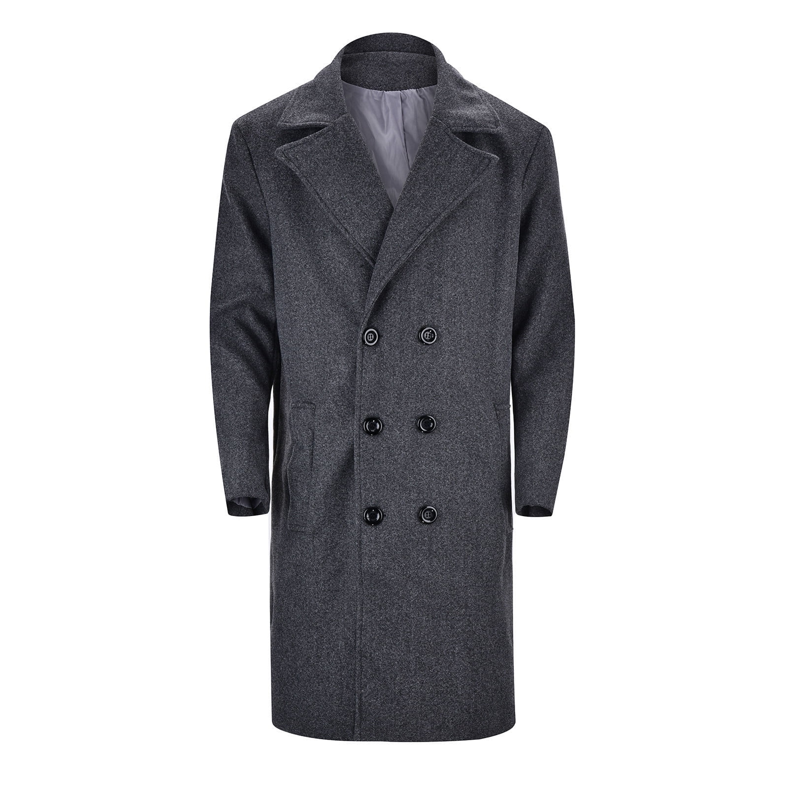 Overcoat for Men Double Collar Long Jacket Cotton Blend Peacoat ...