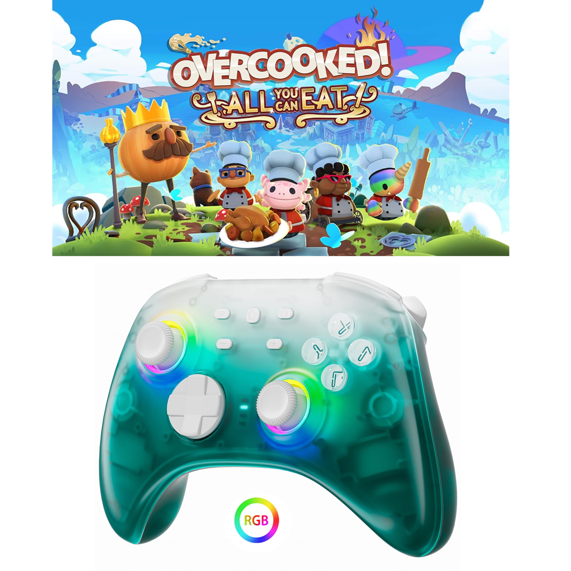 Overcooked! All You Can Eat Game Disc and Upgraded Switch Pro Controller for Nintendo Switch/PC ...