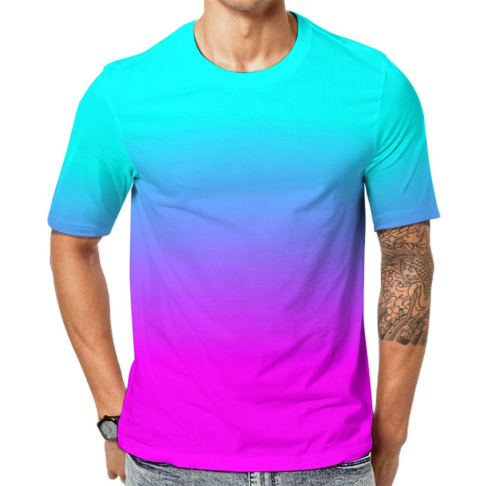 Overd TShirt Neon Ombre T Shirts Pink and Blue Streetwear ONeck Tshirt ...