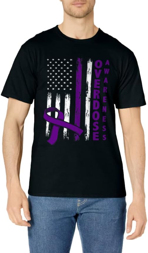 Overdose Awareness Day USA American Flag Overdose Awareness T-Shirt ...