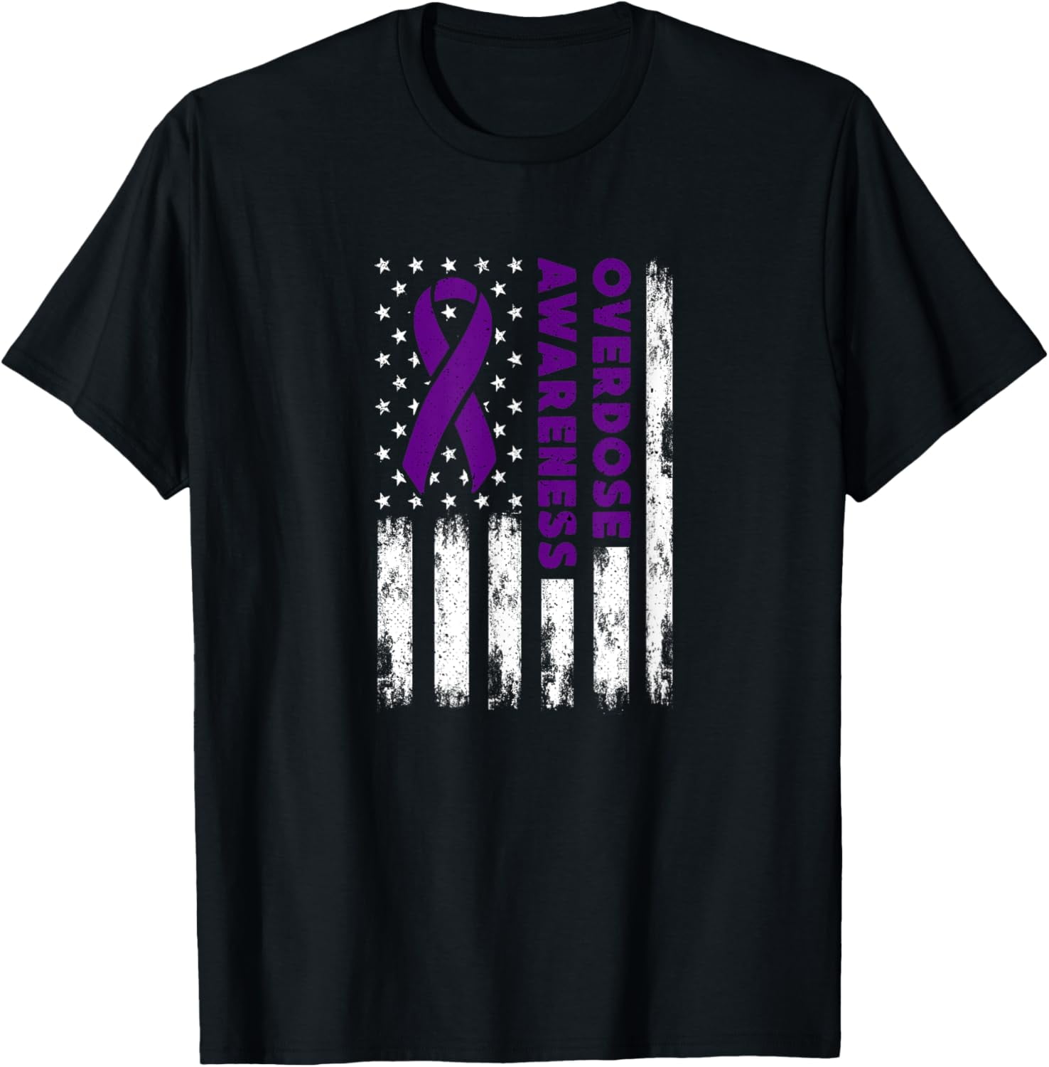 Overdose Awareness Flag Purple Ribbon Addiction Recovery T-Shirt ...