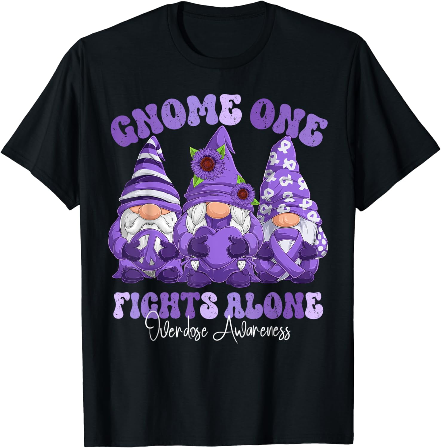 Overdose Awareness Month Purple Ribbon Gnomies T-Shirt - Walmart.com