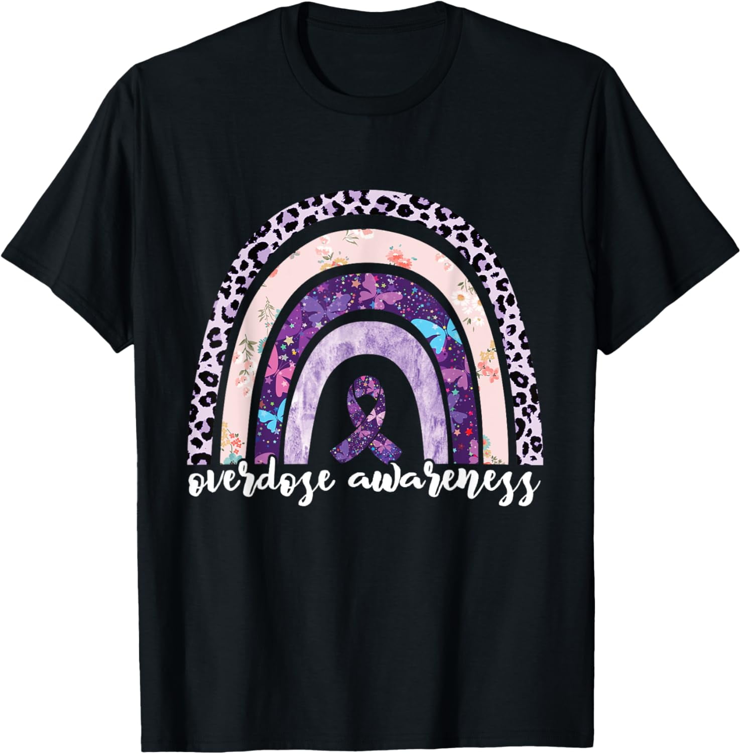 Overdose Awareness Purple Ribbon Drug Addiction Rainbow T-Shirt ...