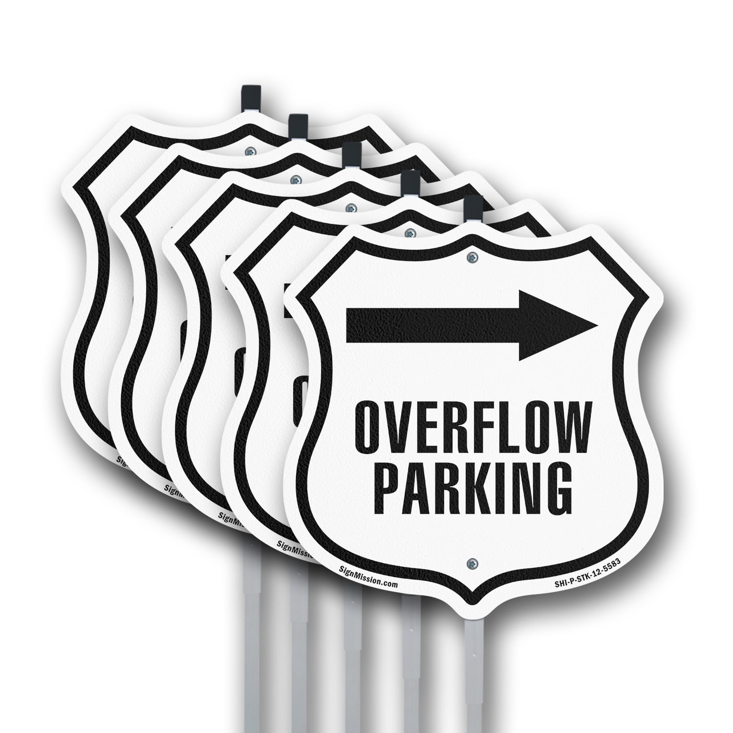 Overflow Parking Right (5 Pack) 12 inch X 12 inch Shield Shaped ...