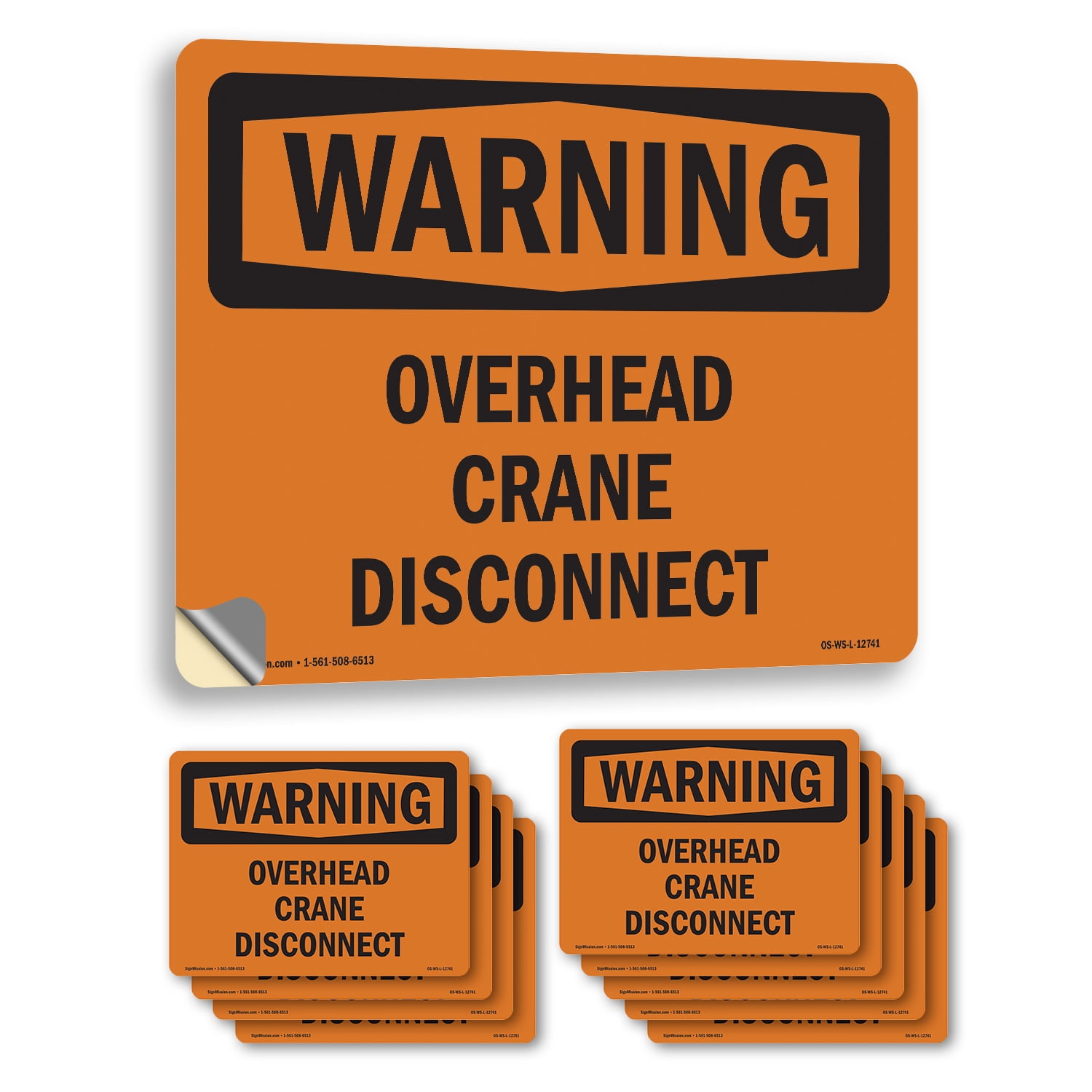 Overhead Crane Disconnect OSHA WARNING Vinyl Decal Label 14 Inch x 10 ...