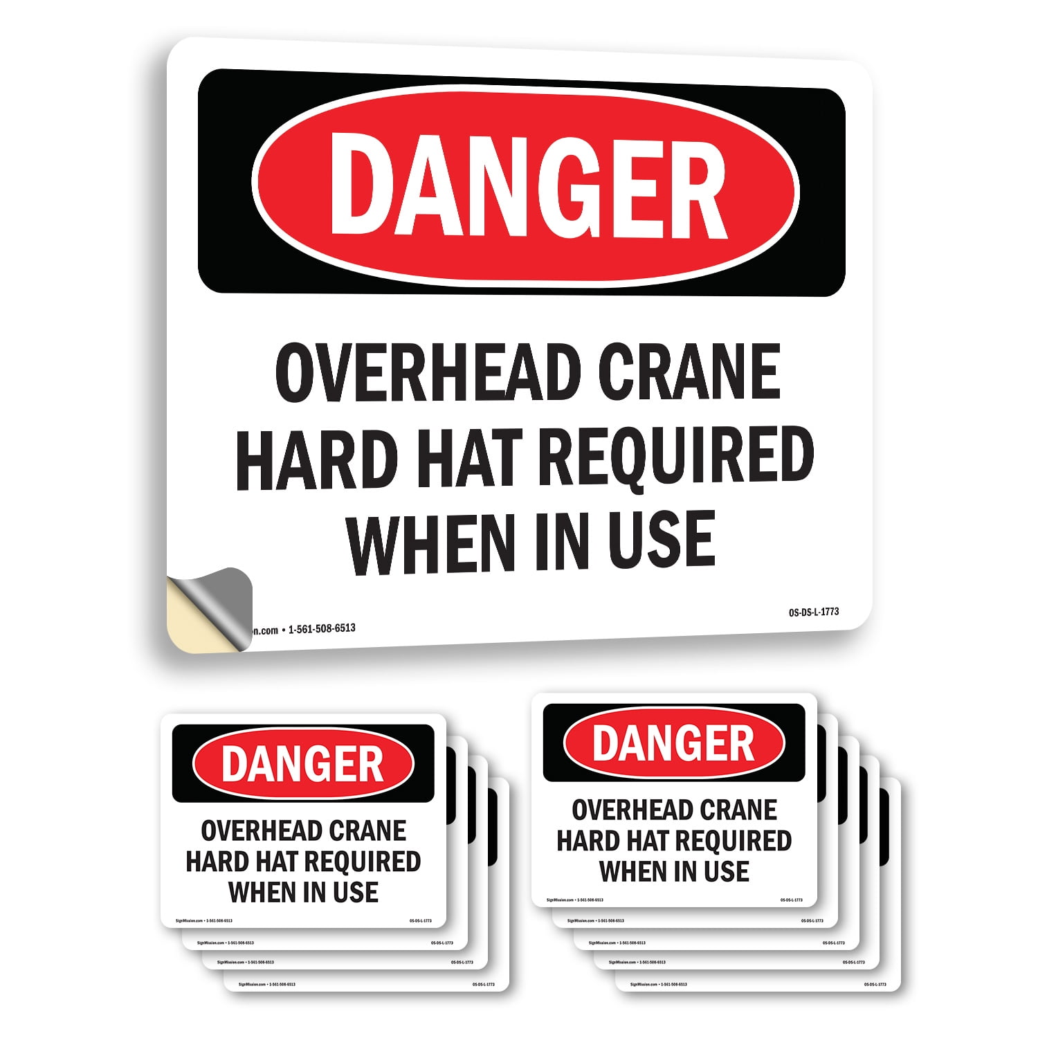 Overhead Crane Hard Hat Required OSHA Danger Vinyl Decal Label 24 Inch ...