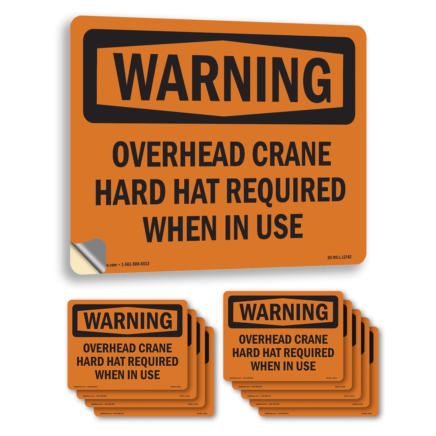 Overhead Crane Hard Hat Required OSHA WARNING Vinyl Decal Label 18 Inch ...