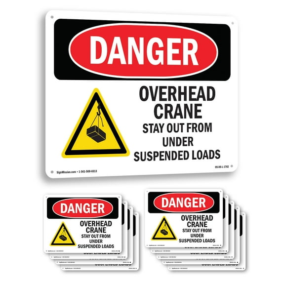 Overhead Crane Suspended Load OSHA Danger Aluminum Sign 18 Inch x 12 ...